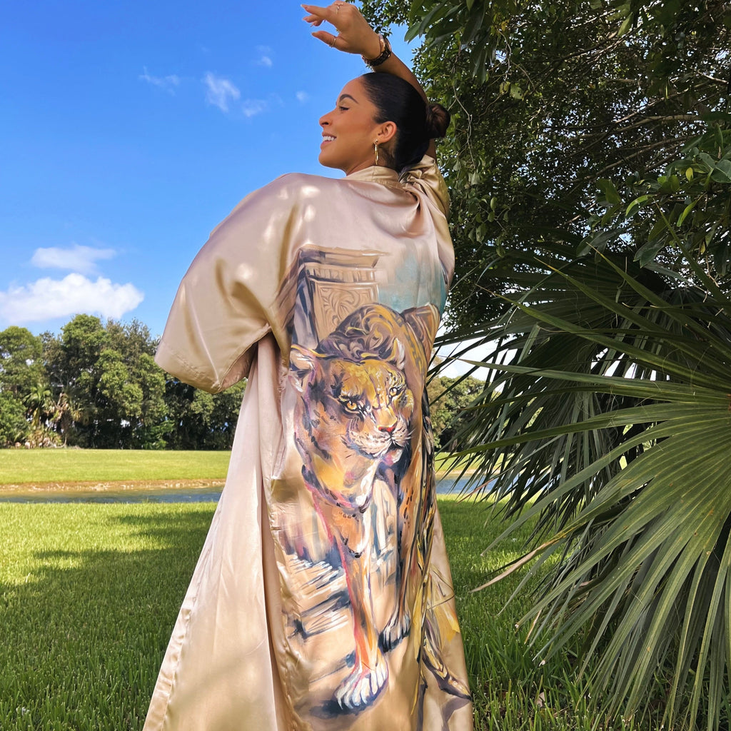 Long Silk Kimono "Jewish Fairytale" Hand Painted – Bikini Beach Australia